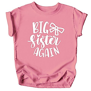 Olive Loves Apple Bow Big Sister Again Sibling Announcement Shirts for Baby and Toddler Girls Sibling Outfits Mauve Shirt