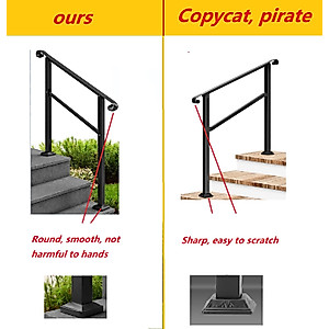 Metty Metal Handrails for Outdoor Steps - 1 to 4 Step Rails - Wrought Iron Railing, Indoor, Outdoor Stair Railing - Hand Rails for Indoor Stairs, Outdoor Handrail, Easy Install Stair Handrail, Black