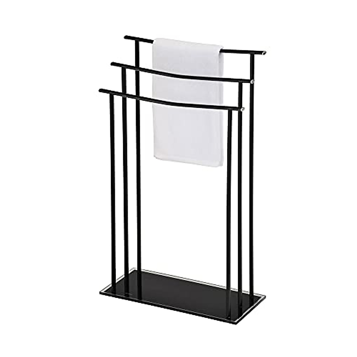 Pilaster Design Modern Hamzi Triple Free Standing Bathroom Towel Rack Stand, Black Metal with Tempered Glass