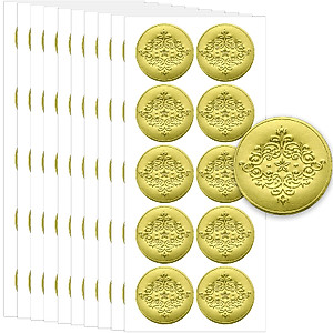 100 Pieces Embossed Gold Foil Certificate Seals Envelope Gold Foil Seals Embossed Stickers for Wedding Invitations Certificates Envelopes Students, Flower Pattern