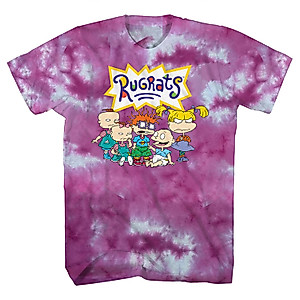 Nickelodeon Mens 90's Classic Shirt - Tie Dye Rugrats, Reptar, Ren & Stimpy, and Hey Arnold - Vintage Tie Dye T-Shirt (Blue Cloud Dye, Small)