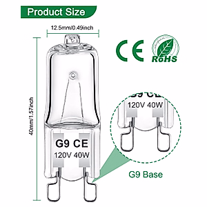 AUZOSL G9 Halogen Bulbs, 12 Pack, 120V, 40W, Dimmable, T4 2 Pin Base, 2700K Warm White (40, Watts)