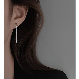 SLUYNZ 925 Sterling Silver Hoop Earrings Tassel for Women Teen Girls Bow Hoop Earrings Huggie Dangling Chain (A-Silver)