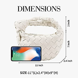 Women's Hobo Handbags Purse Soft PU Leather Women's Shoulder Handbags Woven Handbag Mini Knotted Woven Hobo Bag (White)