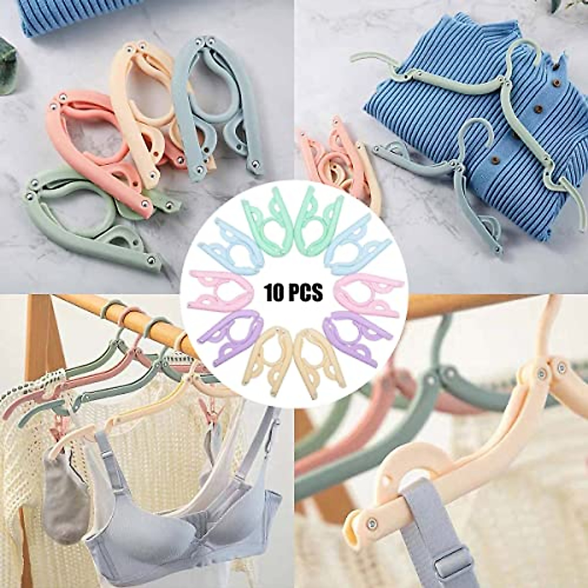 10 Pcs Plastic Travel Hangers - Portable Folding Clothes Hangers Travel Accessories Foldable Clothes Drying Rack for Travel