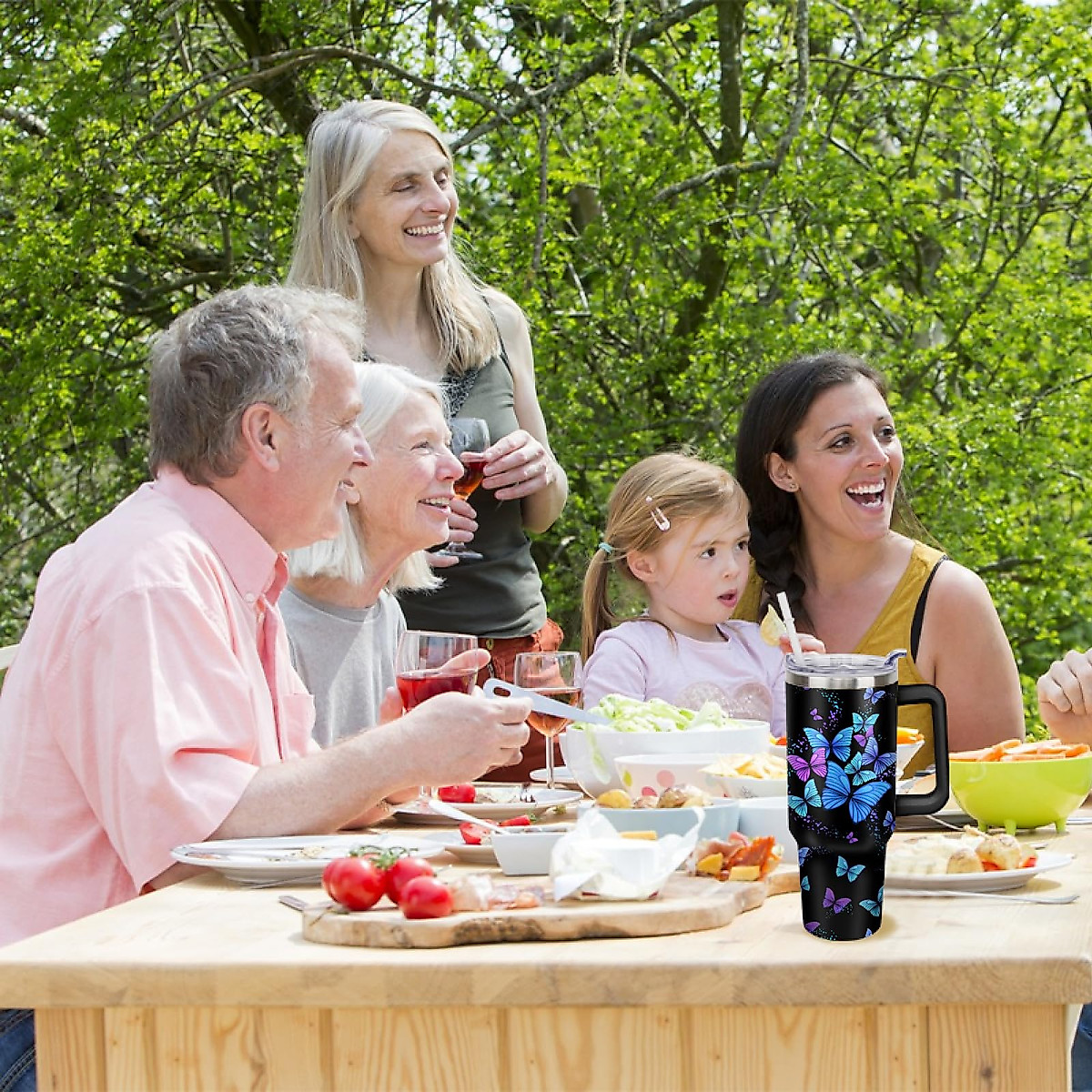 Thmasamwr Butterfly Tumbler With Lid, Straw and Handle - 40oz Stainless Steel Travel Coffee Mug Water Bottle - Gift Cup for Women and Girls