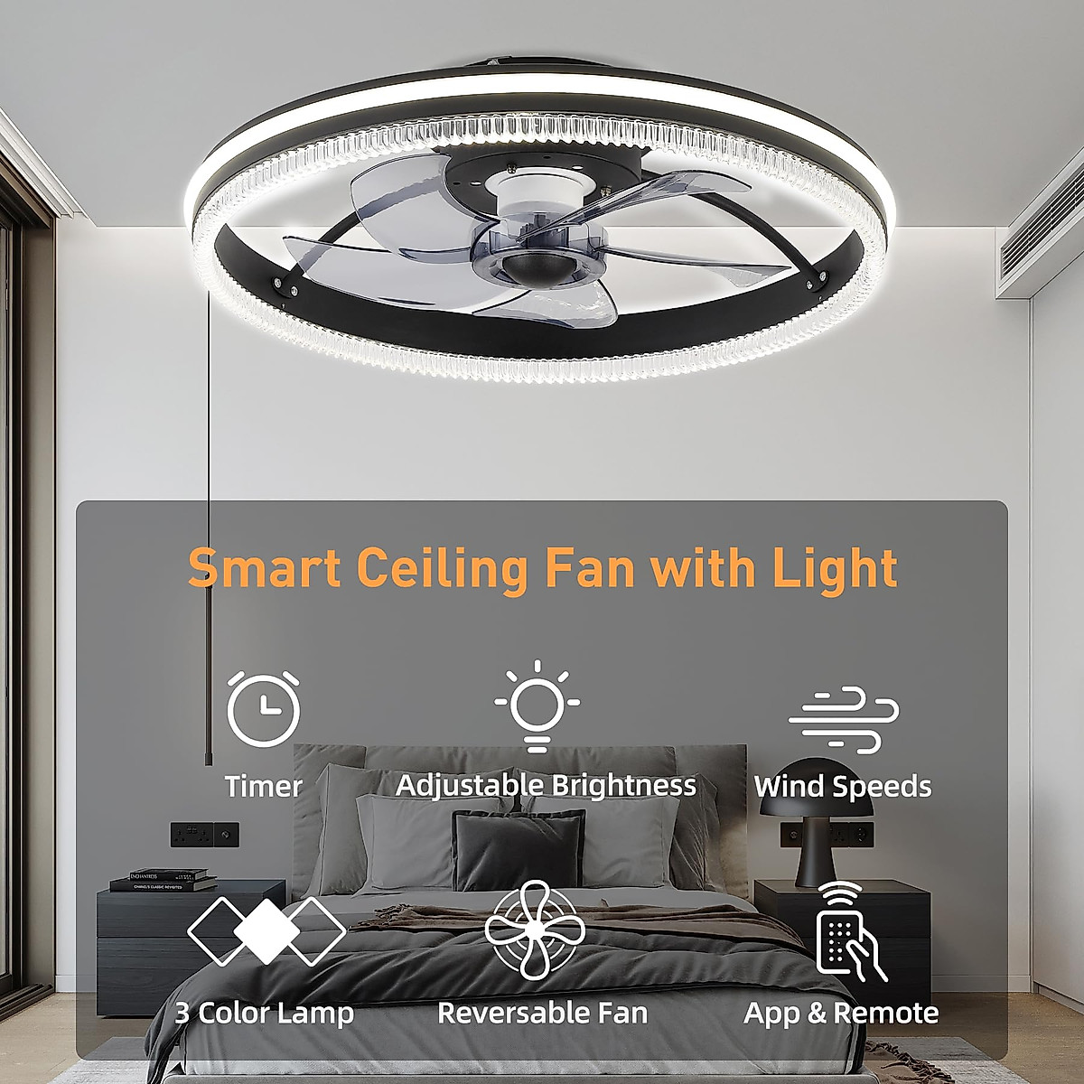 MIDIT Ceiling Fan with Light FSD01-Black