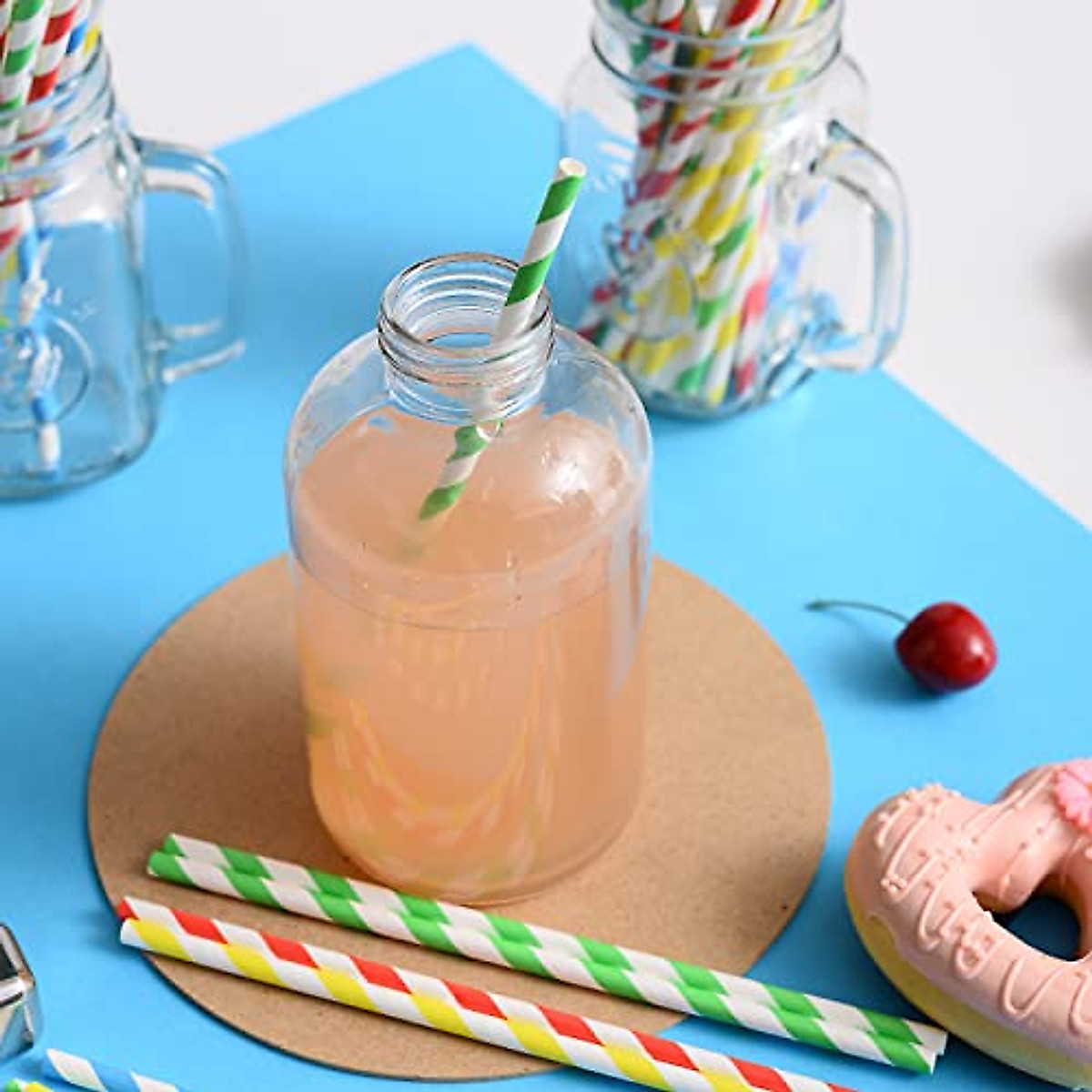 Pajitas de papel desechables, 200 unidades, colores surtidos, 100% biodegradables