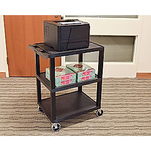 Luxor Multipurpose Three Shelves Structural Foam Plastic Storage Utility Cart - Black