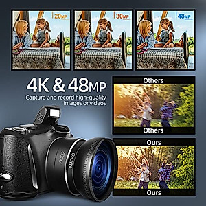 Monitech Digital Camera for Photography and Video,4K 48MP Vlogging Camera for YouTube with 2 Batteries,32GB SD Card, 16x Digital Zoom, 3.0 inch Screen,Compact Camera for Beginner