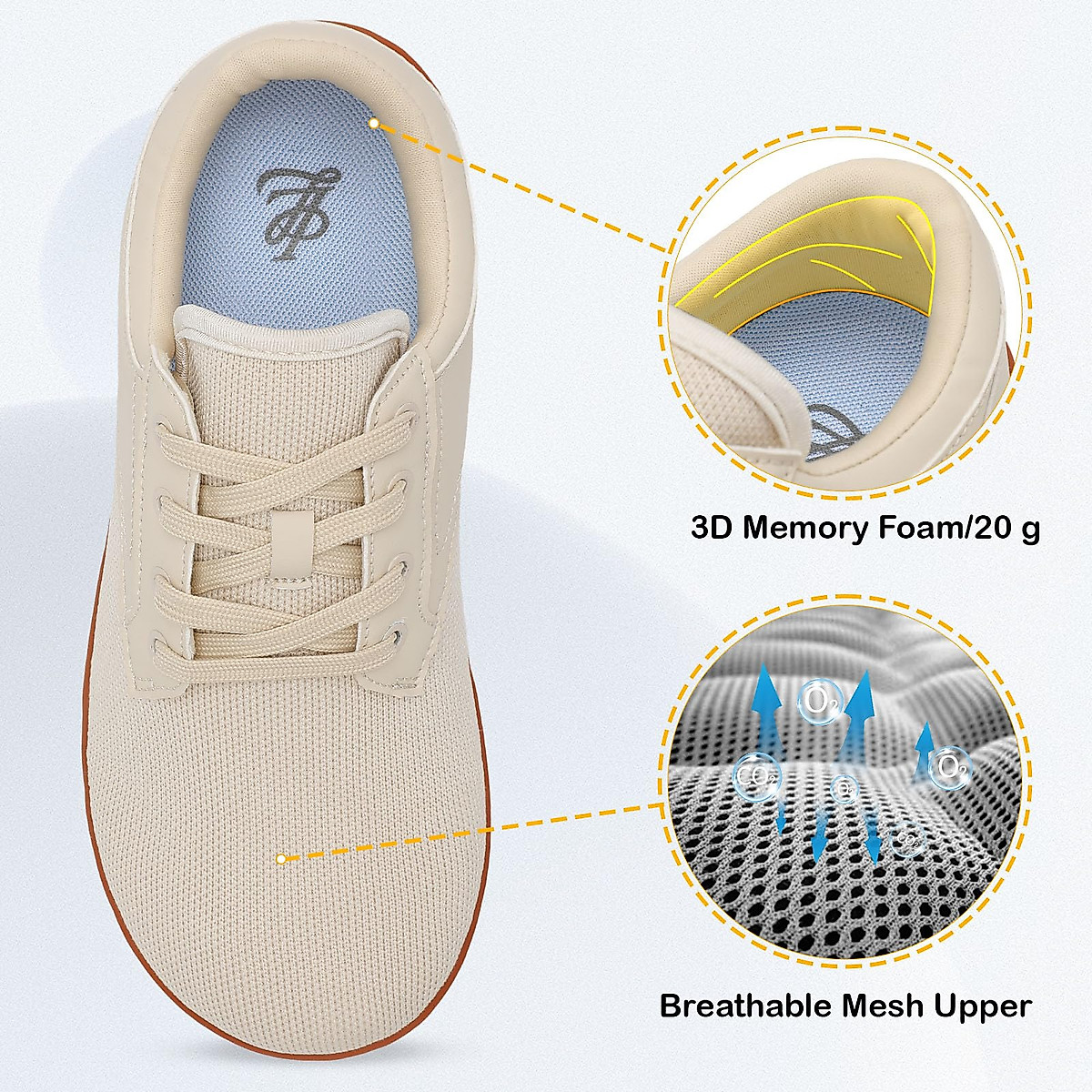 LeIsfIt Mens Dress Shoes Wide Toe Walking Shoes Minimalist Barefoot Shoes Casual Sneakers Breathable Zero Drop Shoes Beige