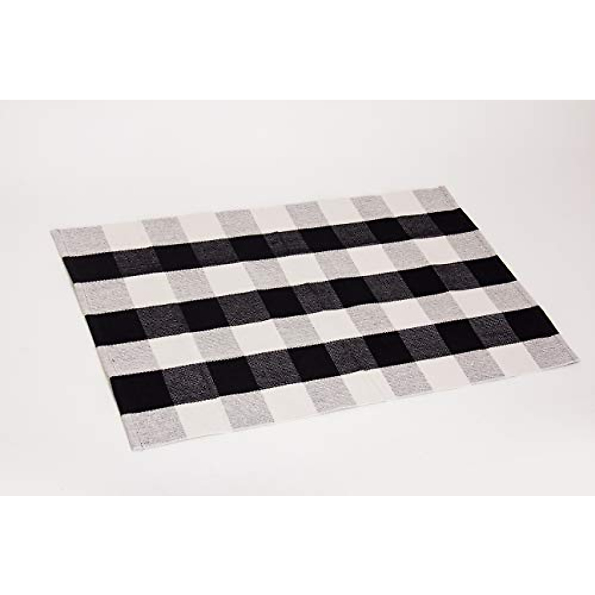 Cotton Buffalo Plaid Rugs 27.5x43 Inches Black and White Checkered Front Porch Plaid Door Mats Woven Washable Layered Welcome Mat for Kitchen Carpet Outdoor Porch Entry Way Decor