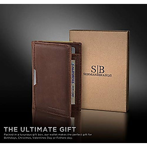 SERMAN BRANDS - Wallets for Men Slim Mens leather RFID Blocking Minimalist Card Front Pocket Bifold Travel Thin (Texas Brown 5.0)