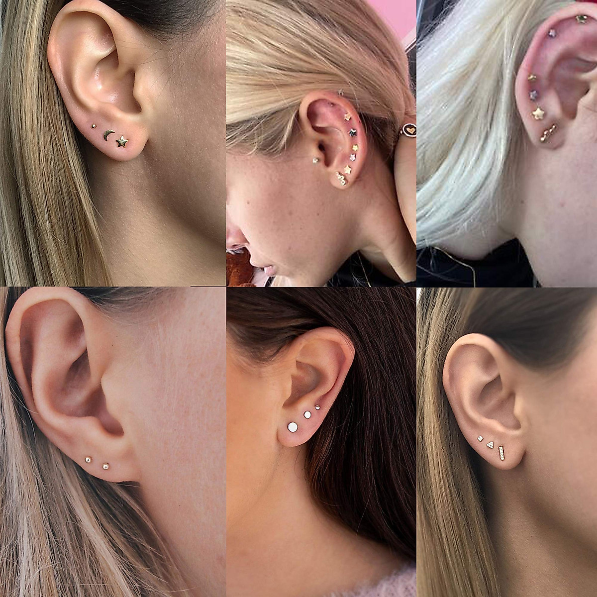 LOYALLOOK 12Pairs Stainless Steel Stud Earrings for Women Men Heart Star Moon CZ Cute Tiny Cartilage Minimalist Geometric Stud Earrings Hypoallergenic Stud Earrings Set for Multiple Piercing