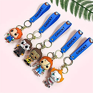 ONablvd 1pc Cute Horror Cartoon Pop Car Keychain Charm Bag Decoration Charm Keychain Birthday Gifts for Women Girls Boys (C)
