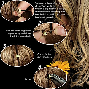 Chuangdi Sew in Hair Extension Tool Kit, 600 Silicone Lined Micro Ring Beads 1 Pliers 2 Hook Needle Pulling Loop 10 Curved Hair Needle 4 Alligator Clips 1 Comb 100 Black Mini Rubber Band