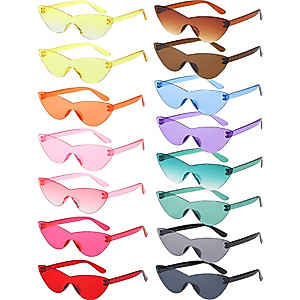 Weewooday 15 Pairs Candy Colored Rimless Sunglasses Cat Eye Colored Transparent Sunglasses for Women Men