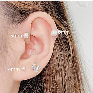 6mm Pearl Stud Earrings Flat Screw Back,14K Gold Pearl Cartilage Helix Earrings Hypoallergenic 316L Surgical Steel Piercing Jewelry Gift for Girls Women Toddlers(6mm Pearl, Gold)