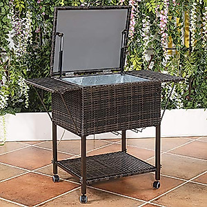 Casart Portable Rattan Cooler Cart, 108 Quart Outdoor Cooling Trolley for Patio & Pool Party, Ice Chest Portable Rolling Patio Cooler