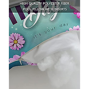 Recliner Head Pillow Ledge Loungers Chair Pillows with Insert Mother'S Day Pink Daisy Blue Lumbar Pillow with Adjustable Strap Outdoor Waterproof Patio Pillows for Beach Pool Chair, 2 PCS