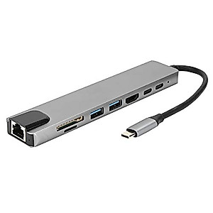 8‑in‑1 Hub Type‑C to HDMI RJ45 PD USB Docking Station Type‑C Hub Splitter Converter Adapter Multiport Adapter Compatible