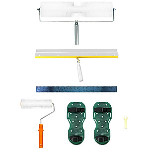 QWORK Self-Levelling Cement Tool Kit, Floor Construction Roller Spike Shoes, Epoxy Floor Paint Tool, Stainless Steel Scraper Self-Leveling Rake