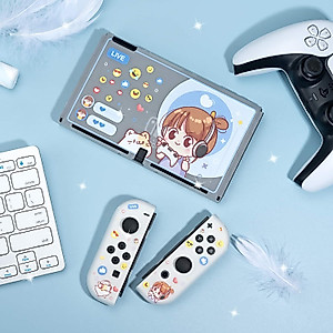 BelugaDesign Girl Gamer Case | Dockable Soft Anime Streaming Pastel Cute Snap on Cover Shell | Compatible with Nintendo Switch OLED Console Joycons (Switch OLED, Clear Blue)