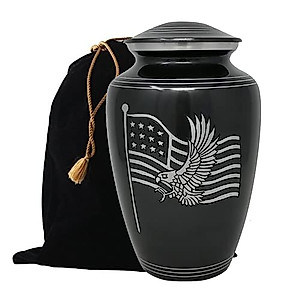 American Honor and Glory Cremation Urn, Handcrafted Metal Urn for Human Ashes, Adult Cremation Urn with Velvet Bag