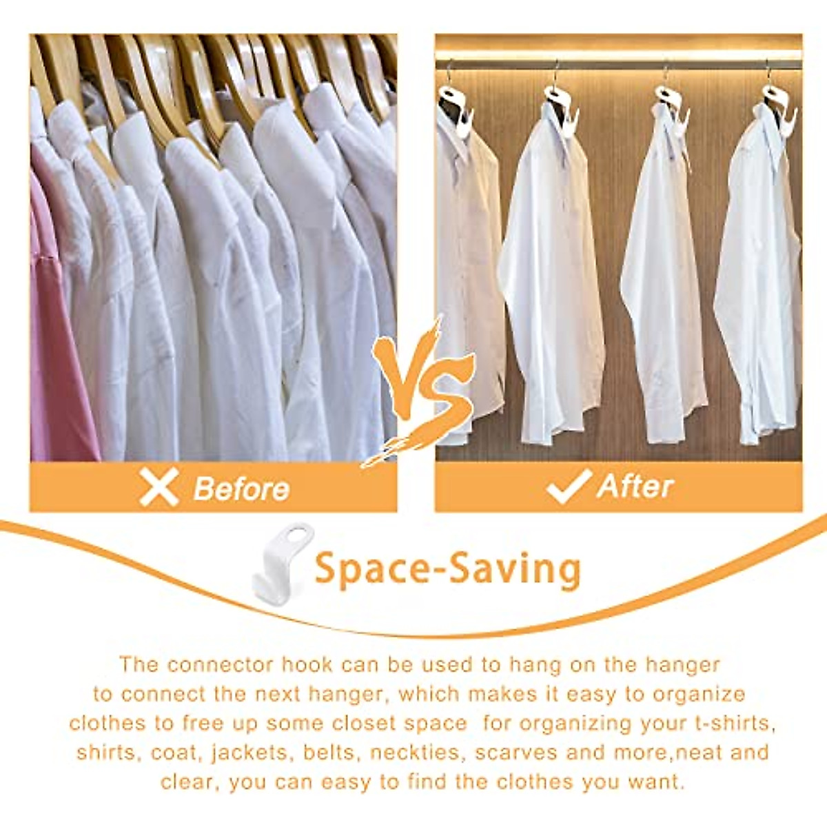 50PCS Clothes Hanger Connector Hooks, Coldairsoap Hanger Extender Clips for Heavy Duty Outfit Hangers Plastic Cascading Hanger Hooks Space Saving Organizer as
