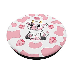 Cute Pink Strawberry Cow Print Aesthetic Pattern Kawaii PopSockets Swappable PopGrip
