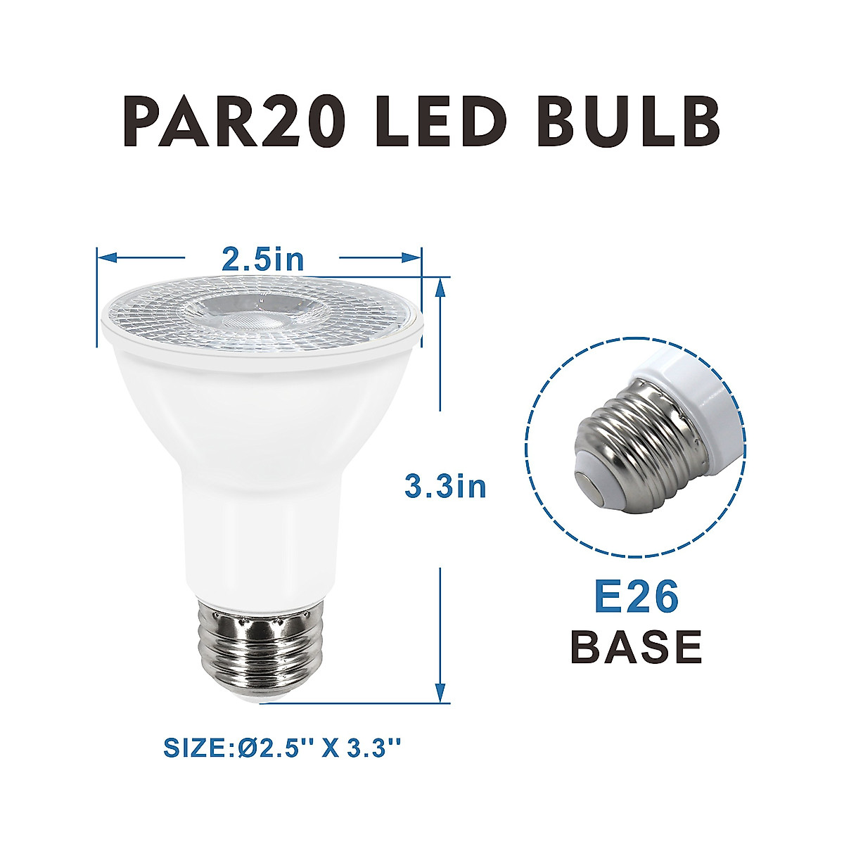 ANC PAR20 LED Bulbs with 35 Degree Beam Angle,8W LED Dimmable Spotlight Bulbs,600 Lumens 6500K Cool White Spot Light Lamp,E26 Base 4-Pack