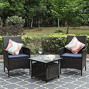 MFSTUDIO Patio PE Rattan Chairs Set of 2, Outdoor Patio Wicker Chairs - Metal Frame, Waterproof Cushions and Removable Covers, 350lbs