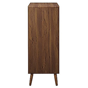 Modway Transmit Mid-Century Modern Wood Walnut White, 5-Drawer Chest