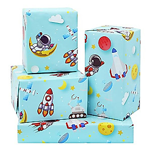 Out Space Wrapping Paper for Boys Girls Kids, Astronauts Rockets Moon Satellites Probes Planets Pattern Space Galaxy Wrapping Paper for Space Sky Fanatics Women Men Birthday Party Gift Wrap Paper