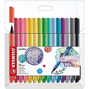 STABILO Nylon Tip Writing Pen pointMax - Wallet of 15 - Assorted Colors
