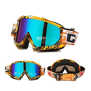 Wonzone Off Road Riding Motorcycle Bike Dirt Goggles Windproof Snowboard Ski Goggles Eyewear Adjustable UV Protective Outdoor Glasses Portable Motorcycle Cross-Country Goggles (Orange/Black, Rainbow)