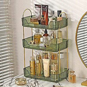 shuang qing Bathroom Counter Organizer Countertop Storage, Cosmetics Skincare Shelf Organizer, Makeup Organizer Perfume for Dresser Vanity Tray, Spice Rack Organizer for Kitchen(3 Tier-Green)