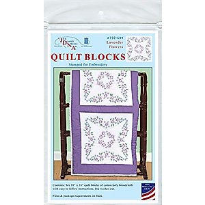 Jack Dempsey Needle Art Lavender Flowers Quilt Blocks, white