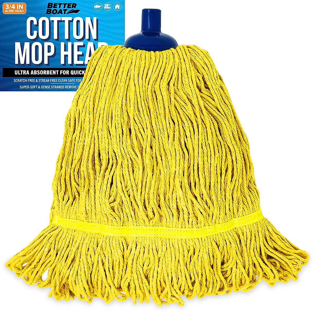 Cotton Screw on Mop Head Replacement Refill Cotton Mop Heads Replacements Boat Cleaning Products Wash Mop for Deck, Floor, Home, Auto Car and RV String Mop Heads Commercial Grade Mopheads