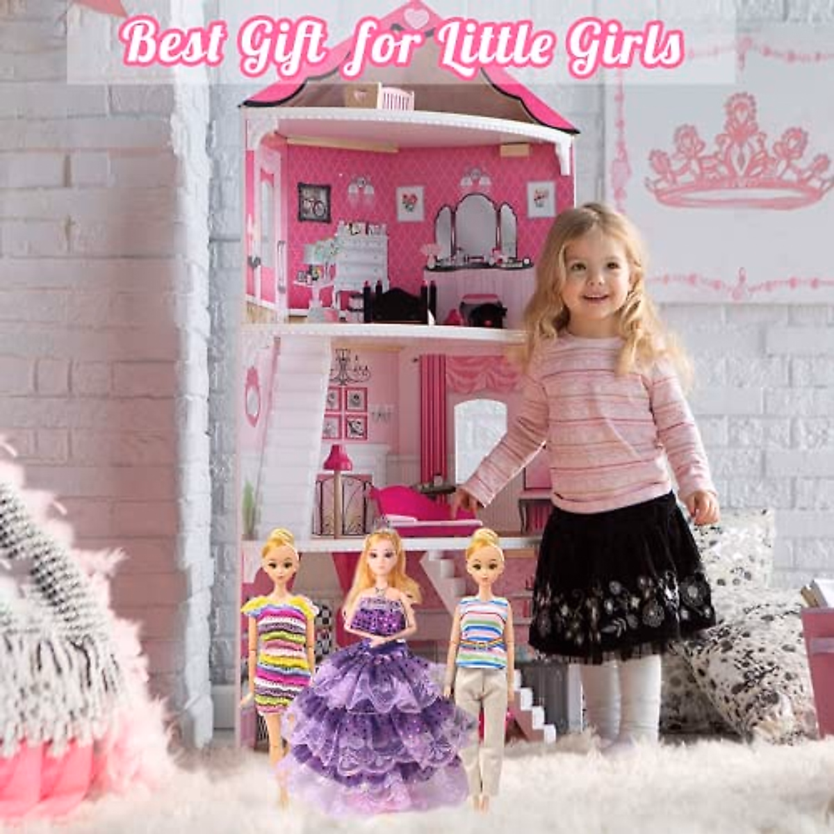 50 Pcs Doll Clothes Outfit for 11.5 Inch Doll, Doll Accessories Collection with 3 Princess Dresses+10 Dressest+6 Tops+6 Pants+5 Bikinis+5 Accessories+5 Bags+10 Shoes(Random Style)