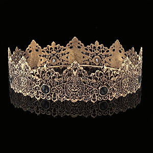 King Men Tiara Crown Imperial Medieval Headband Crystal Pageant Costumes For Birthday Party Prom Halloween Hair Accessories (Dark Gold With Black Stone)