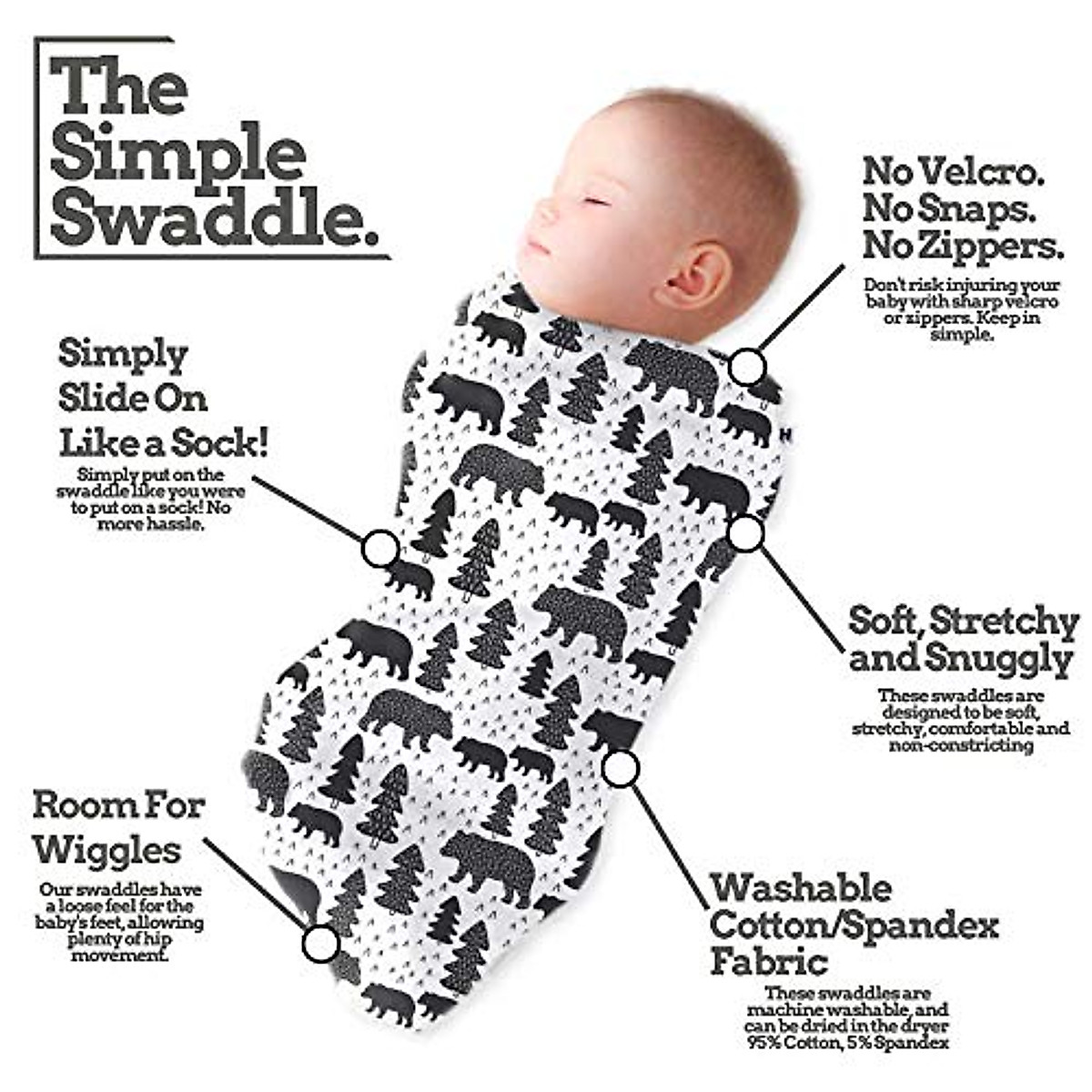 Henry Hunter Baby Swaddle Sack | The Simple Swaddle | Soft Stretchy Cotton Swaddle Blanket for Newborns | Baby Swaddles 0-3 Months, Pack of 3 (Bear | Arrow | Light Heather)