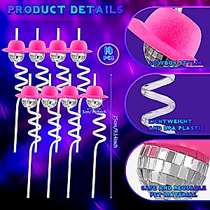 18 Pcs Mirror Disco Ball Straws 70s Disco Party Decorations Christmas Silver Disco Straw Decor Plastic Disco Decorative Straws Cowboy Hat Disco Ball Straws for Dance Holiday Wedding Birthday Party