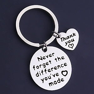 YALLNASL Coworker Leaving Retirement Keychain Gifts for Women Men Never Forget the Difference You've Made Keyring for Colleague Co-worker Going Away Appreciation Gift