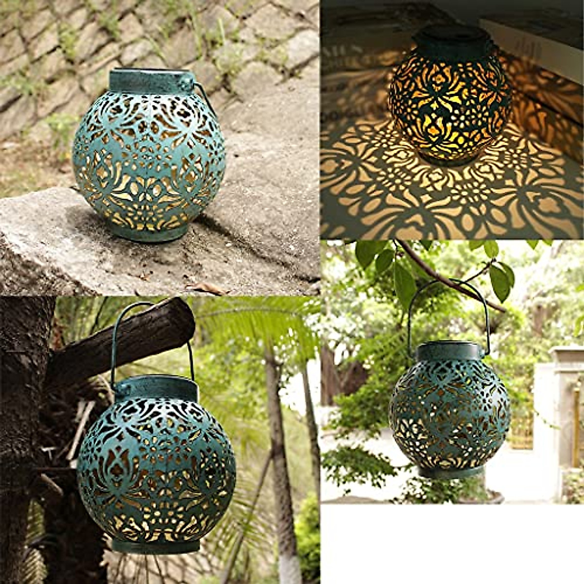 DJASM 2pcs Outdoor Waterproof Solar Lamp Led Hanging Lantern Light for Home Garden Yard Pathway Retro Hollow Solar Powered Decoration Light