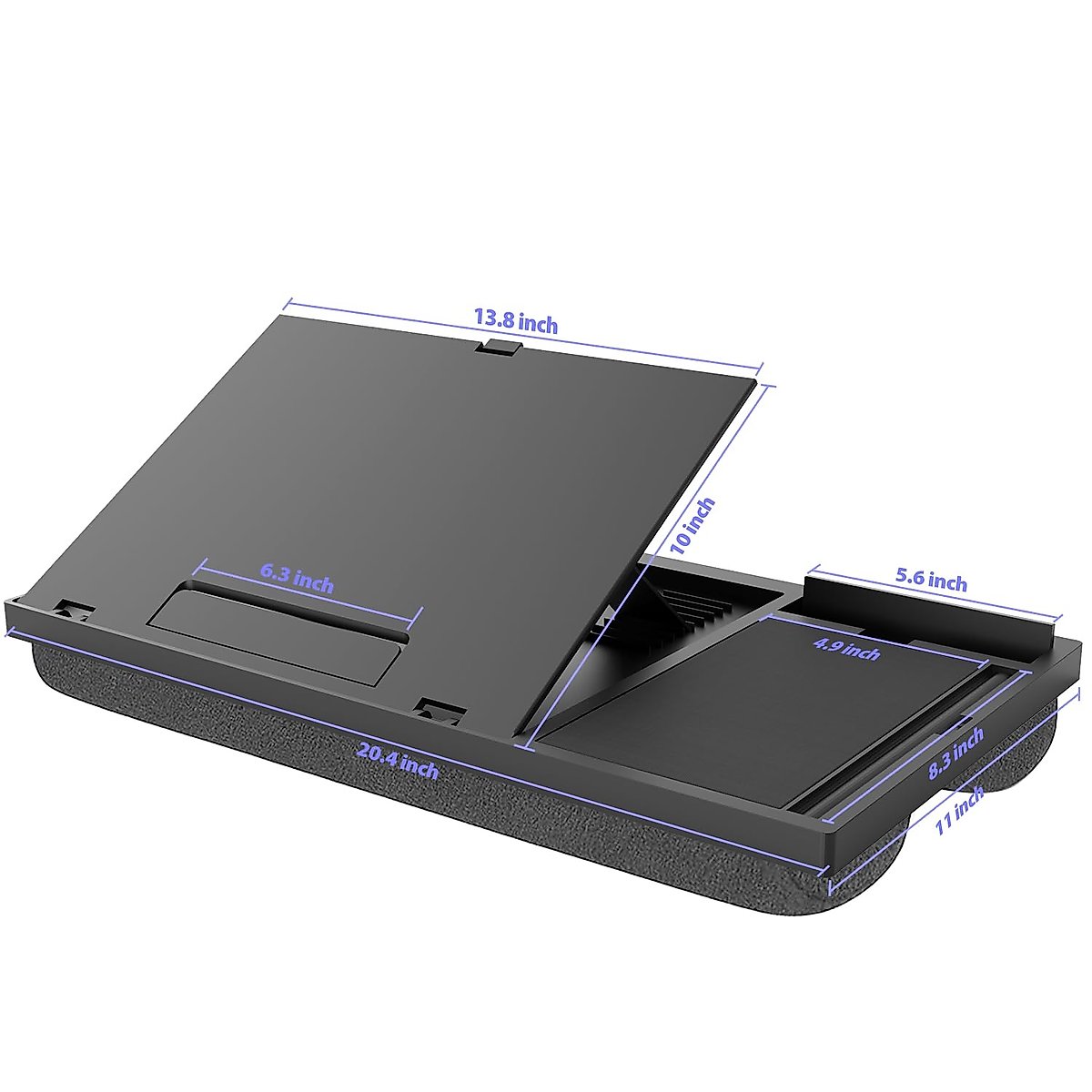 Laptop Lap Desk with Cushion - 9 Adjustable Angles, Fits Up to 17 inch Laptops, Built-in Mouse Pad, Phone and Pen Slots. Portable Writing Board for Bed, Sofa, and Work Table