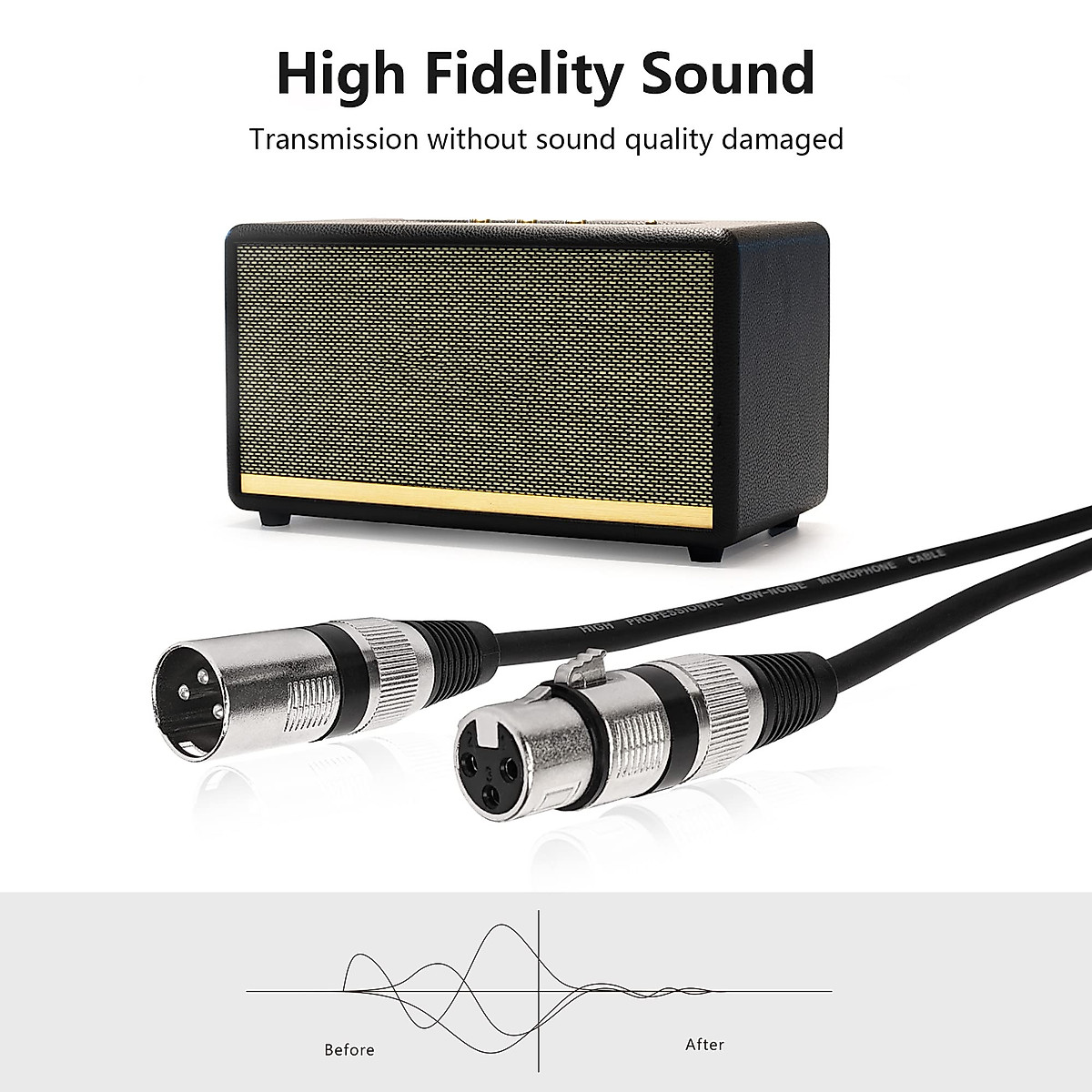 Giusuemp XLR Balanced Microphone Cables 3 Pin XLR Male to Female，10 feet，Silver Black for Powered Speakers, Audio Interface or Mixer Live Performance & Recording