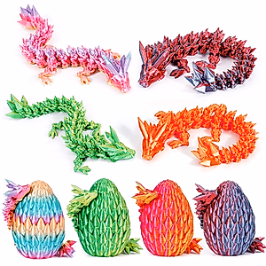 SHUWND 4PCS Easter 3D Printed Dragon Eggs with Dragon Inside,Easter Basket Stuffers,Easter Basket Essentials,Prefilled Mini Eggs Articulated Crystal Dragon Fidget Toys,Mystery 3D Printed Animals Set