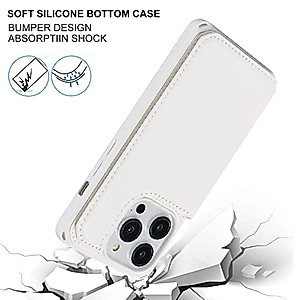 Cavor for iPhone 14 Pro Case with Card Holder,iPhone 14 Pro Wallet Case for Women Men,Phone Case iPhone 14 Pro with Stand and Strap,Leather Shockproof Protective Case-White