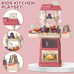 deAO Kitchen Toys for Kids Kitchen Playset Toy,Role Play Game Pretend Food and Cooking Playset (red)